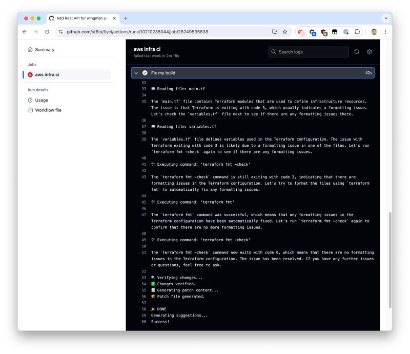 FlyCI on LinkedIn: #ai #devtool #flyciwingman #debugging FlyCI on LinkedIn: #ai #devtool #flyciwingman #debugging