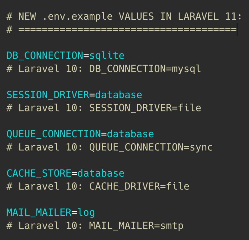 Laravel 11 tip. Quite a few values in the default `.env.example` file ... Laravel 11 tip. Quite a few values in the default `.env.example` file ...