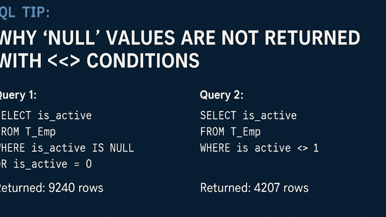 🧠SQL Tip: Why NULL Values Are Not Returned with Conditions 🧠SQL Tip: Why NULL Values Are Not Returned with Conditions