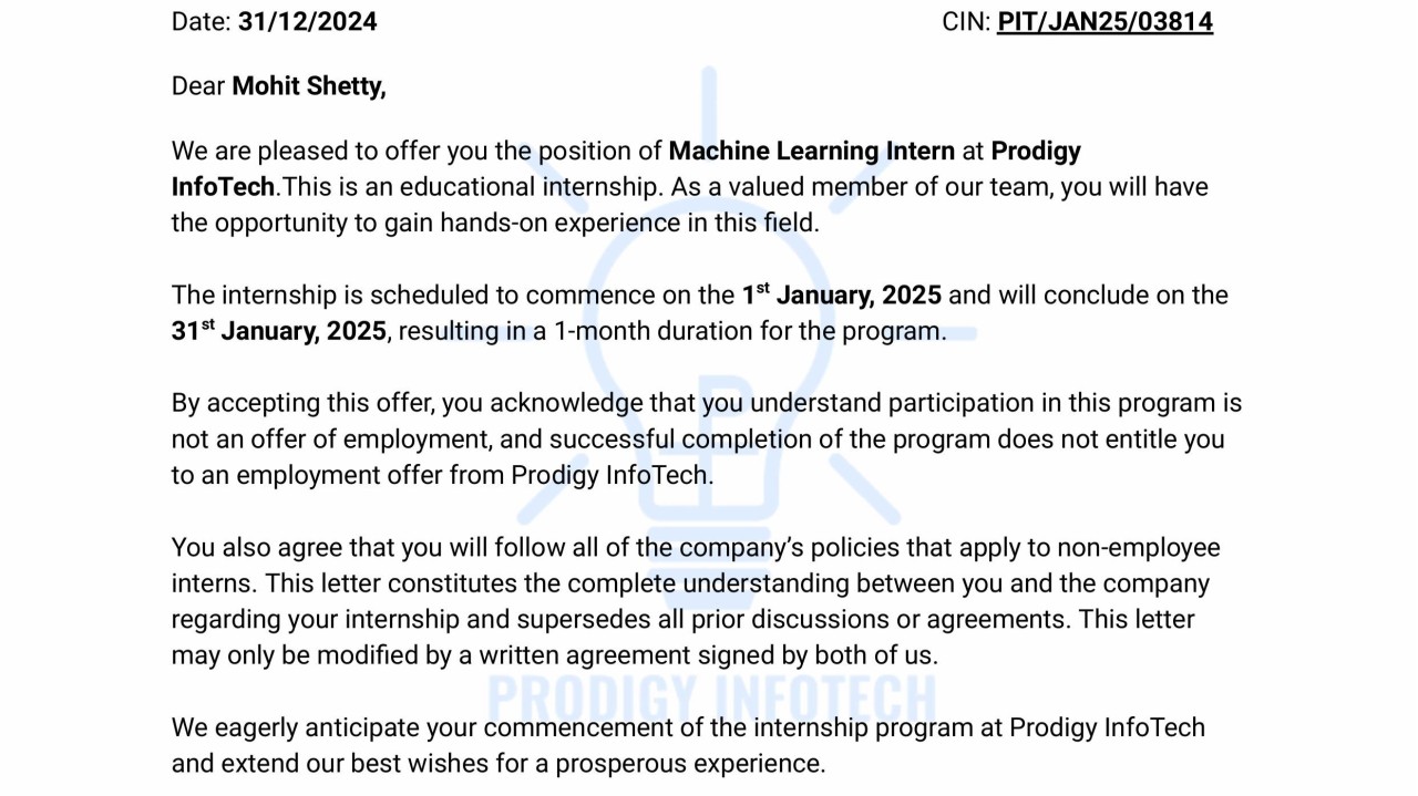 Internship at Prodigy Infotech | Mohit Shetty Internship at Prodigy Infotech | Mohit Shetty