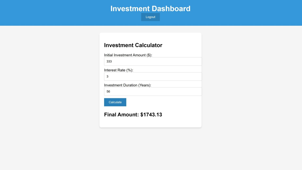 Investment Calculator Web App Using HTML and JavaScript Investment Calculator Web App Using HTML and JavaScript
