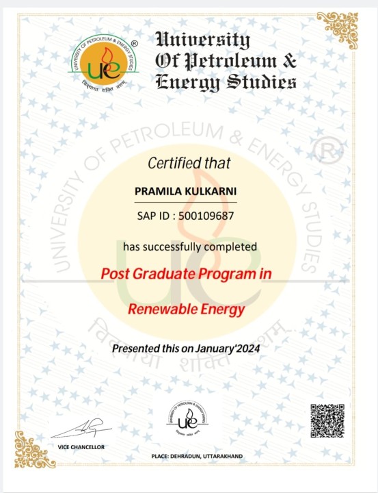 Certification in Renewable Energy | Pramila Kulkarni (PMP) Certification in Renewable Energy | Pramila Kulkarni (PMP)