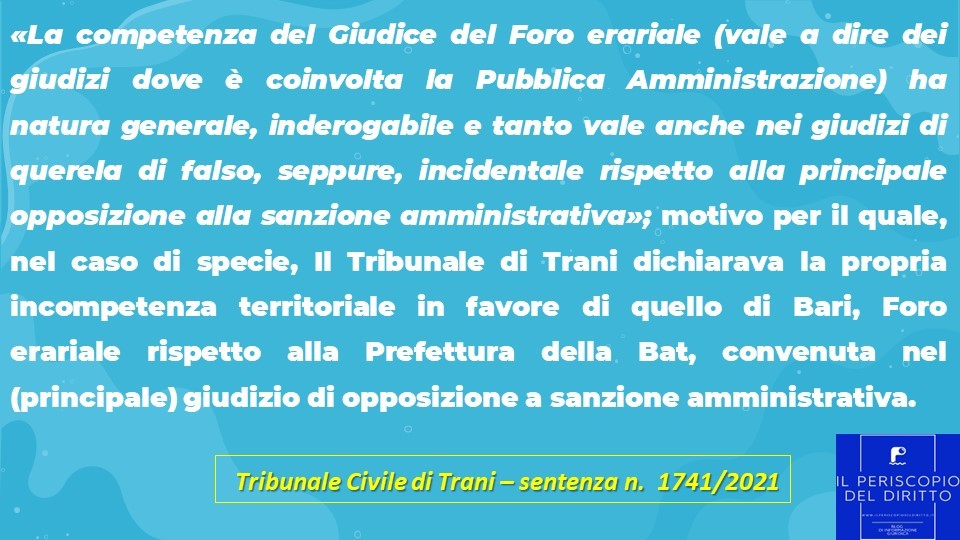 IL PRINCIPIO DELLA INDEROGABILITA’ DEL FORO ERARIALE SI APPLICA ANCHE ... IL PRINCIPIO DELLA INDEROGABILITA’ DEL FORO ERARIALE SI APPLICA ANCHE ...