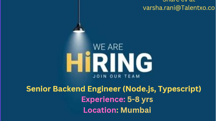 Urgent Hiring | Senior Backend Engineer (Node.js, Typescript) Urgent Hiring | Senior Backend Engineer (Node.js, Typescript)