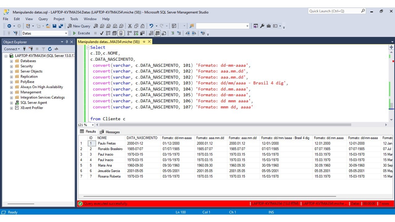 Manipulando datas com T-SQL. Manipulando datas com T-SQL.