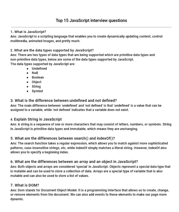 Top 15 JavaScript interview questions Top 15 JavaScript interview questions