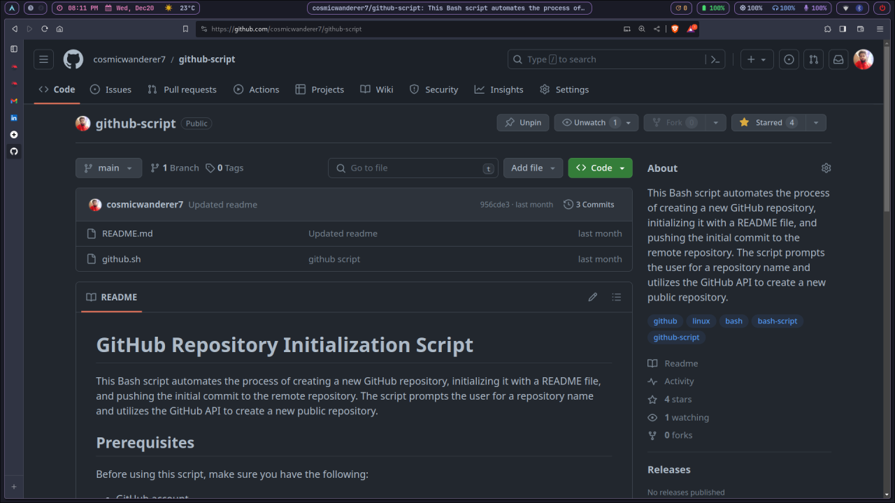 Automating GitHub Repository Initialization with Bash Script Automating GitHub Repository Initialization with Bash Script