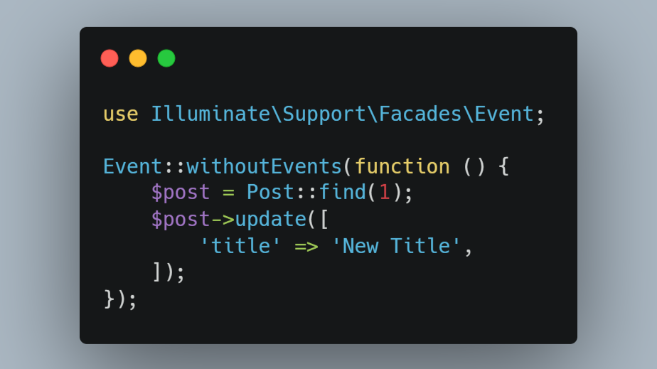 Update Laravel Eloquent Records without firing Model Events. Update Laravel Eloquent Records without firing Model Events.
