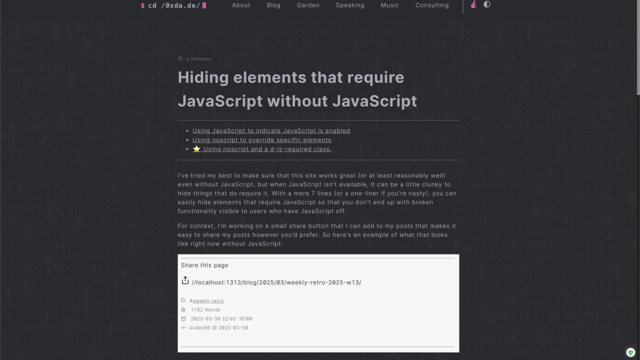 Day 120 - Hiding Elements that Require JavaScript, Without JavaScript Day 120 - Hiding Elements that Require JavaScript, Without JavaScript