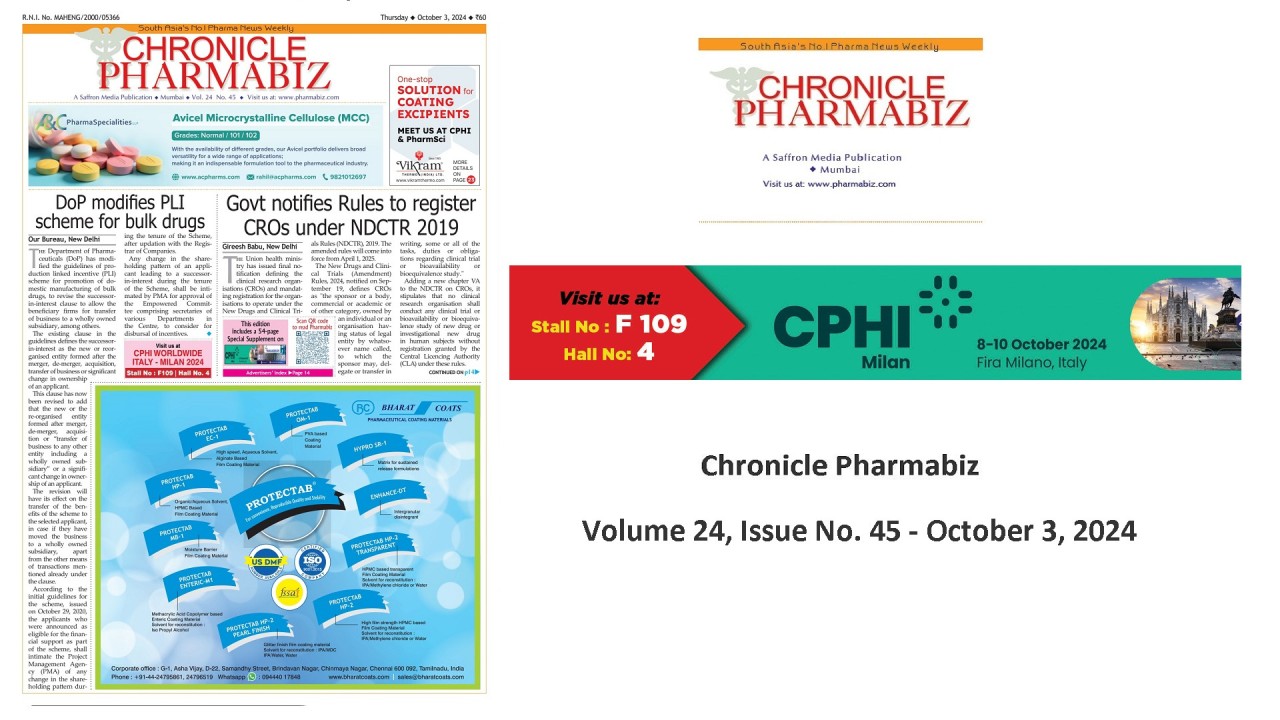 Chronicle Pharmabiz (CPHI MILAN) October 3, 2024 Chronicle Pharmabiz (CPHI MILAN) October 3, 2024