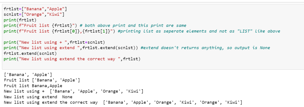 LIST- What to choose to combine two lists- extend() or concatenation ... LIST- What to choose to combine two lists- extend() or concatenation ...