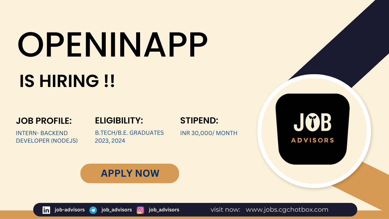 OpeninApp Is Hiring For Intern - Backend Developer (Nodejs) OpeninApp Is Hiring For Intern - Backend Developer (Nodejs)