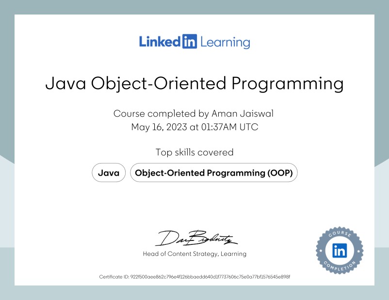 Aman Jaiswal on LinkedIn: Certificate of Completion Aman Jaiswal on LinkedIn: Certificate of Completion