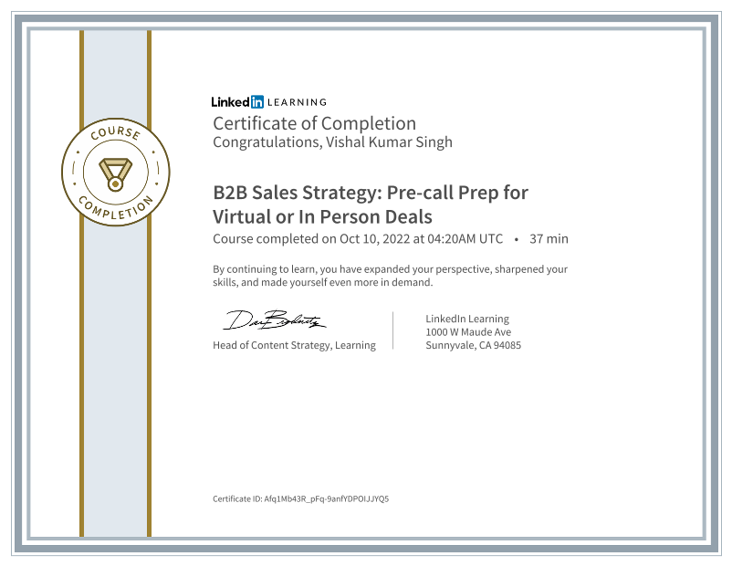 Vishal Kumar Singh on LinkedIn: Certificate of Completion Vishal Kumar Singh on LinkedIn: Certificate of Completion