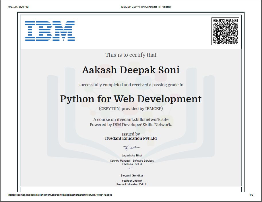 Aakash Soni on LinkedIn: 🐍 Thrilled to Share My IBM Python ... Aakash Soni on LinkedIn: 🐍 Thrilled to Share My IBM Python ...