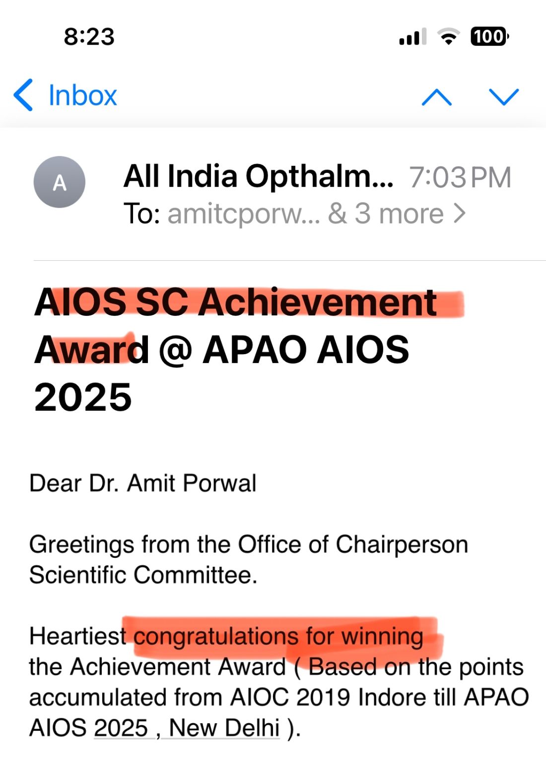 Honored to receive the email from Dr. Namrata Sharma , Chairman of AIOS ... Honored to receive the email from Dr. Namrata Sharma , Chairman of AIOS ...