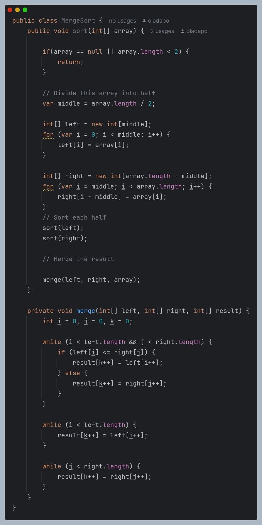 Elijah Oladapo on LinkedIn: #30daysofcode #java #algorithms #mergesort ... Elijah Oladapo on LinkedIn: #30daysofcode #java #algorithms #mergesort ...