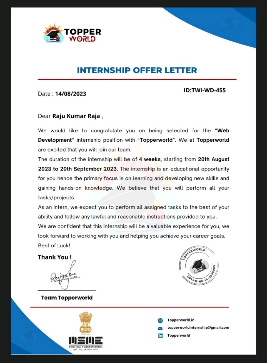 RAJU KUMAR RAJA on LinkedIn: #newbeginnings #internshipjourney # ... RAJU KUMAR RAJA on LinkedIn: #newbeginnings #internshipjourney # ...