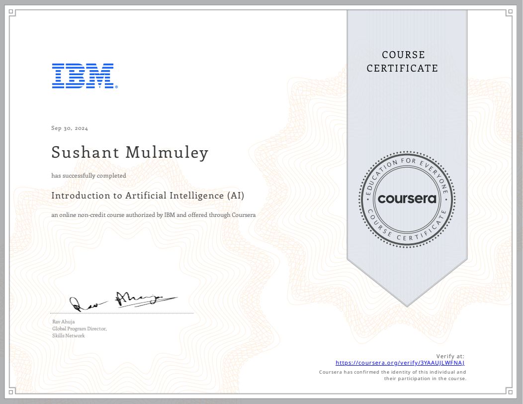 Sushant Mulmuley on LinkedIn: #ai #machinelearning #coursera #ibm # ... Sushant Mulmuley on LinkedIn: #ai #machinelearning #coursera #ibm # ...