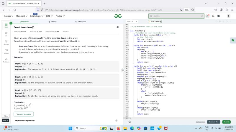 #gfg160 #gfg160 #dsa #java #mergesort #inversioncount #sortingalgorithm ... #gfg160 #gfg160 #dsa #java #mergesort #inversioncount #sortingalgorithm ...