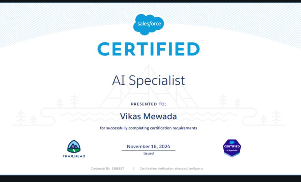 Vikas Mewada on LinkedIn: #aiachievement #salesforcedevelopment Vikas Mewada on LinkedIn: #aiachievement #salesforcedevelopment