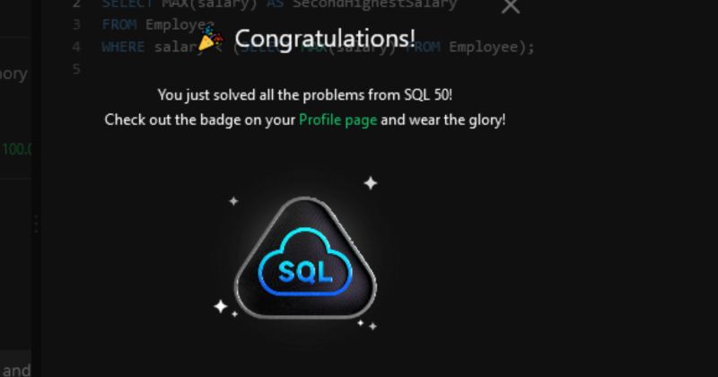 Got this SQL Badge FROM LeetCode Felt-Nice | Aditya Maurya Got this SQL Badge FROM LeetCode Felt-Nice | Aditya Maurya