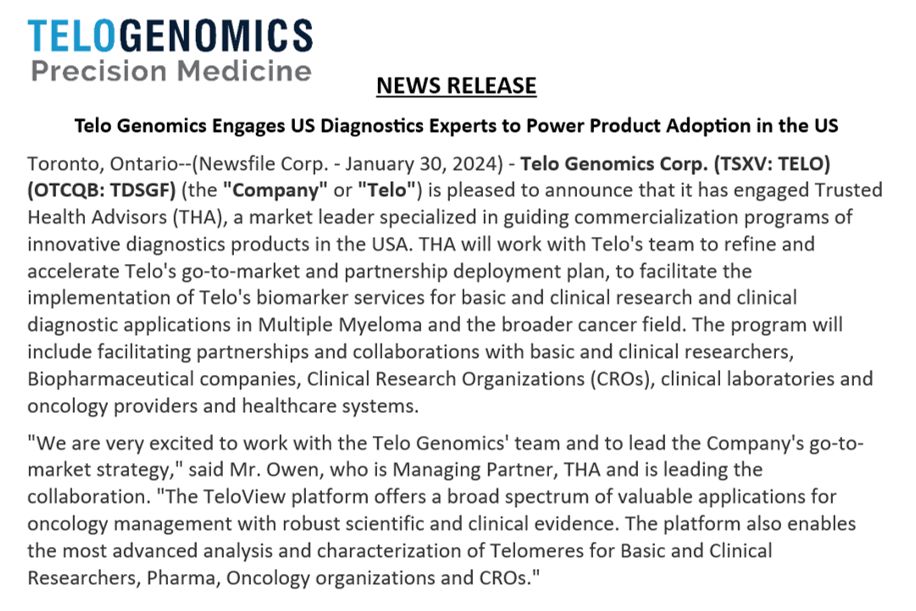 Telo Genomics on LinkedIn: Telo Genomics Engages US Diagnostics Experts ... Telo Genomics on LinkedIn: Telo Genomics Engages US Diagnostics Experts ...