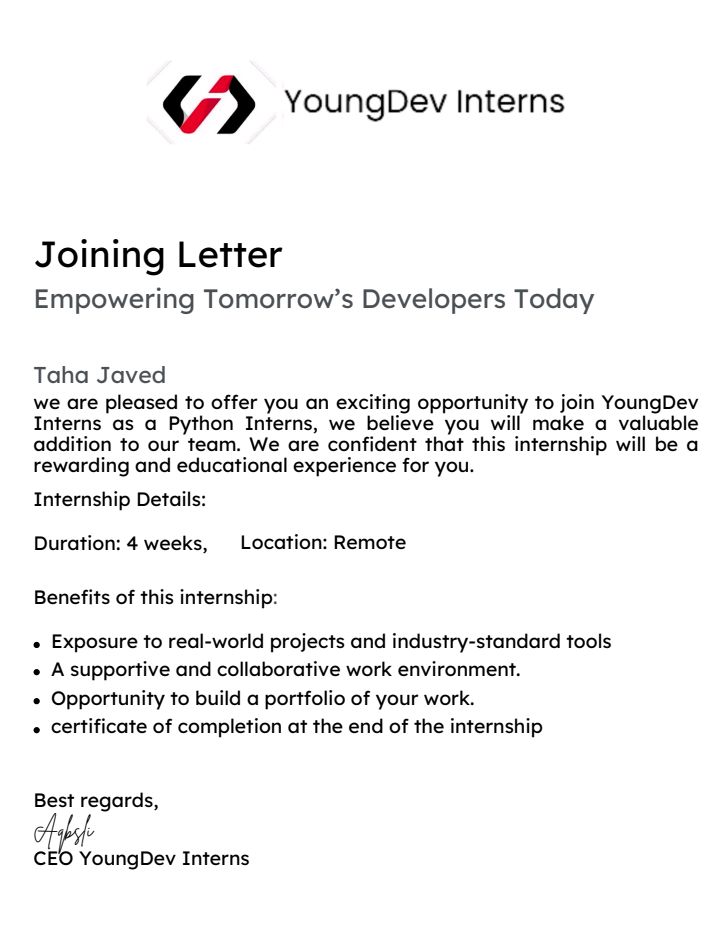 Taha Javed on LinkedIn: #internship #python #youngdevinterns # ... Taha Javed on LinkedIn: #internship #python #youngdevinterns # ...