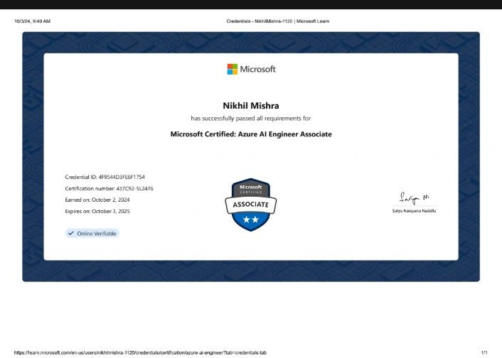 Nikhil Mishra on LinkedIn: #microsoftai #ai102 #azureai # ... Nikhil Mishra on LinkedIn: #microsoftai #ai102 #azureai # ...