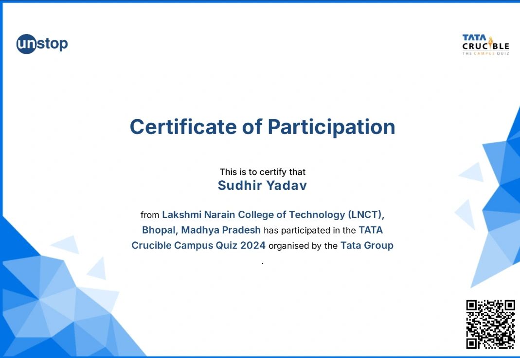 Sudhir Yadav on LinkedIn: Certificate of Participation Participated in ... Sudhir Yadav on LinkedIn: Certificate of Participation Participated in ...