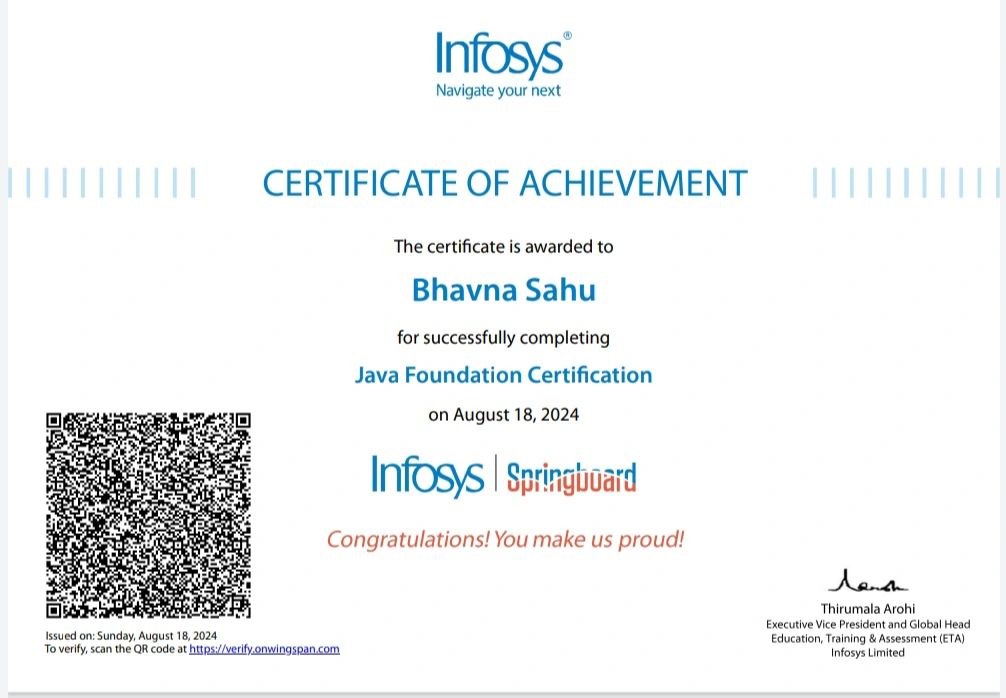 Bhavna Sahu on LinkedIn: #infosysspringboard #javafoundation # ... Bhavna Sahu on LinkedIn: #infosysspringboard #javafoundation # ...