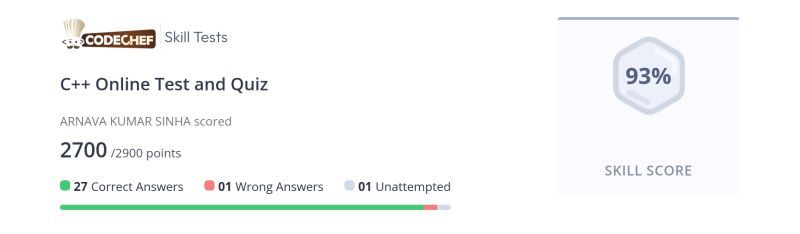 Passed CodeChef C++ online quiz | Arnava Sinha posted on the topic ... Passed CodeChef C++ online quiz | Arnava Sinha posted on the topic ...