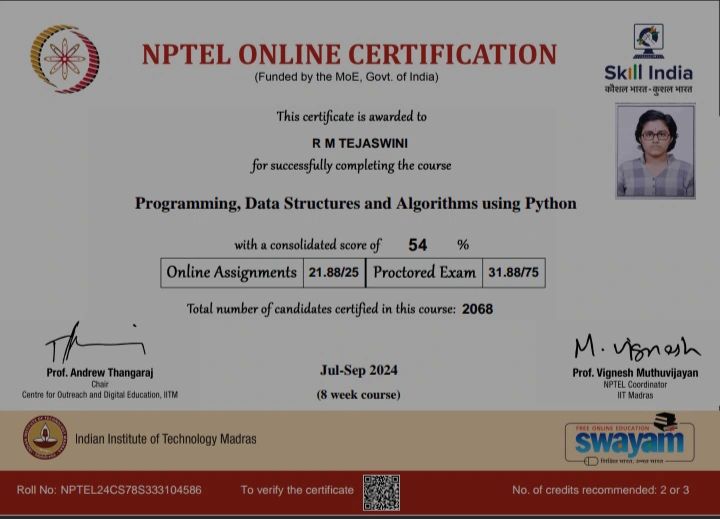 Tejaswini Rajamohan on LinkedIn: #nptel #python #programming # ... Tejaswini Rajamohan on LinkedIn: #nptel #python #programming # ...