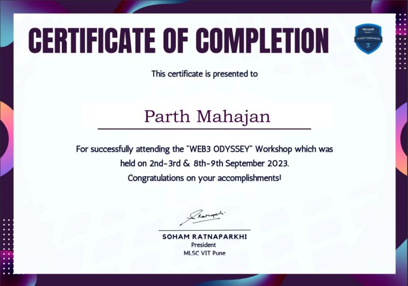 Completed Web3 Odyssey Workshop by MLSC Club | Parth Mahajan posted on ... Completed Web3 Odyssey Workshop by MLSC Club | Parth Mahajan posted on ...
