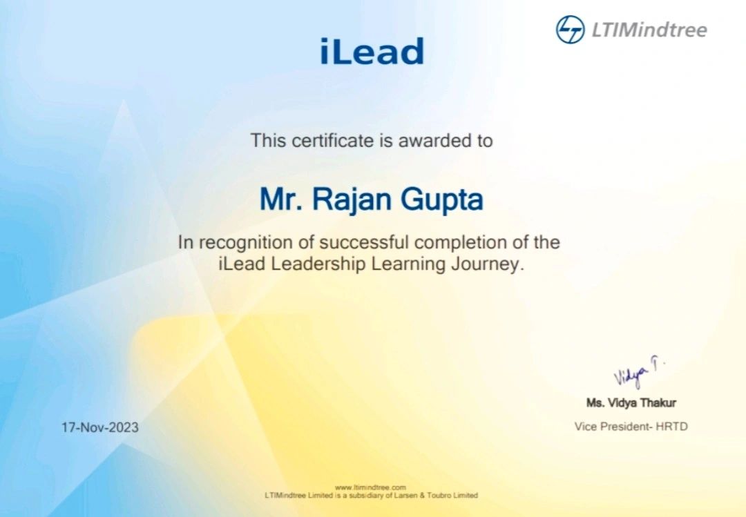 RAJAN GUPTA on LinkedIn: #ltimindtree #ilead #completioncertificate # ... RAJAN GUPTA on LinkedIn: #ltimindtree #ilead #completioncertificate # ...