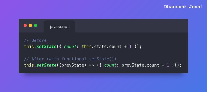 Dhanashri J. on LinkedIn: 🚀 React Pro Tip: Optimize State Updates with ... Dhanashri J. on LinkedIn: 🚀 React Pro Tip: Optimize State Updates with ...