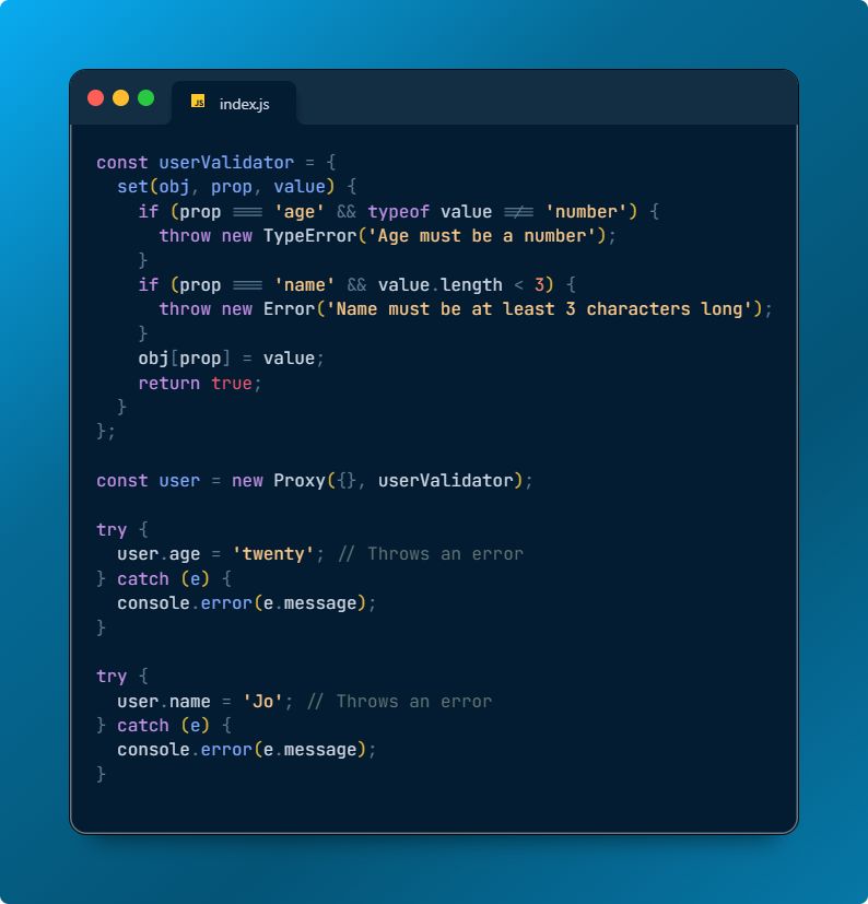 Amanullah Niazi on LinkedIn: JavaScript Proxy for Validation 🛡️ Use ... Amanullah Niazi on LinkedIn: JavaScript Proxy for Validation 🛡️ Use ...