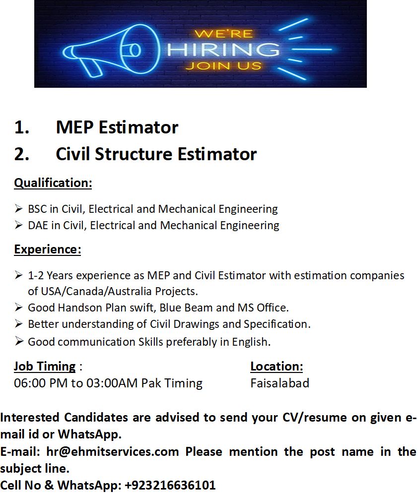 M.Shahid Zaheer. (CHRP) on LinkedIn: Urgently Hiring MEP Estimator ... M.Shahid Zaheer. (CHRP) on LinkedIn: Urgently Hiring MEP Estimator ...