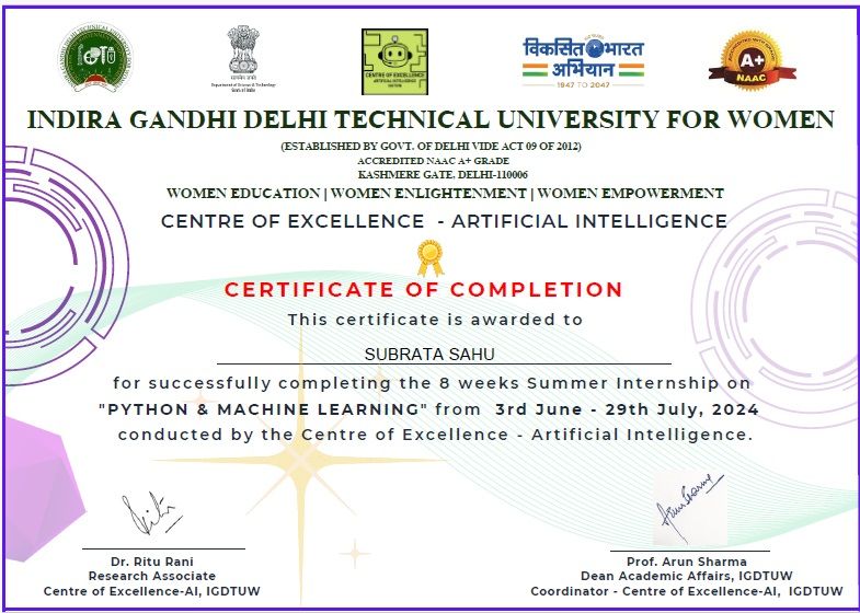Subrata Sahu on LinkedIn: Completed 8 weeks Summer internship on Python ... Subrata Sahu on LinkedIn: Completed 8 weeks Summer internship on Python ...