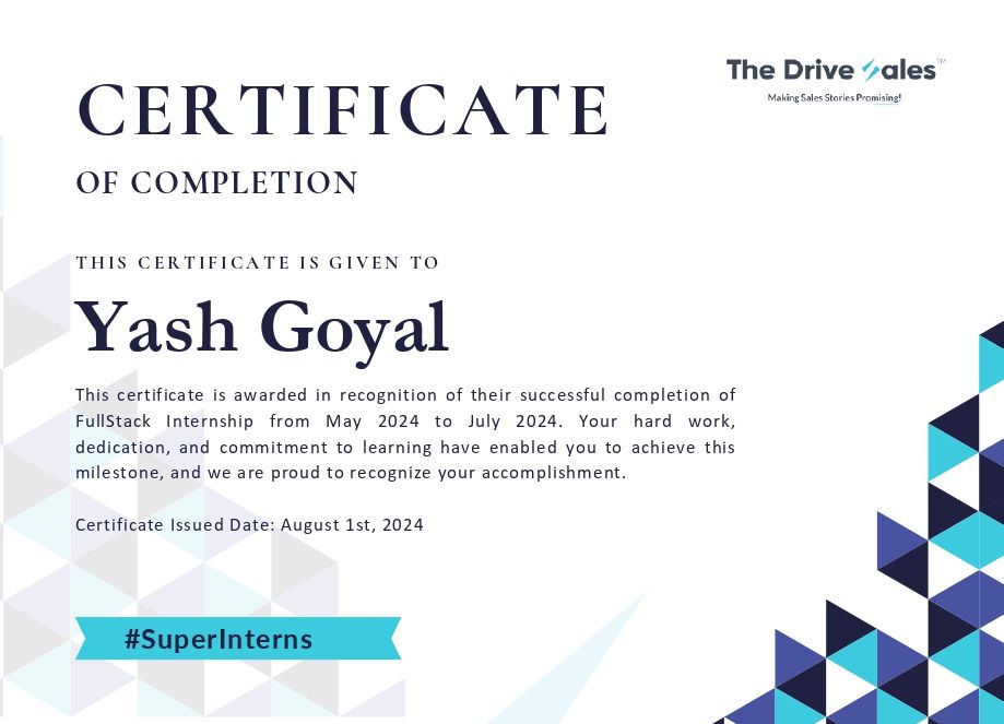 Yash Goyal on LinkedIn: #fullstackdeveloper #internship #drivesales # ... Yash Goyal on LinkedIn: #fullstackdeveloper #internship #drivesales # ...
