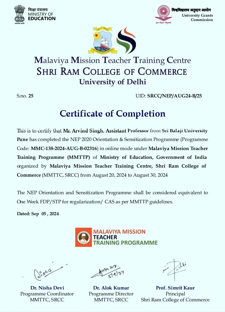 Mr Arvind Singh Assistant Professor at Sri Balaji University Pune on ... Mr Arvind Singh Assistant Professor at Sri Balaji University Pune on ...