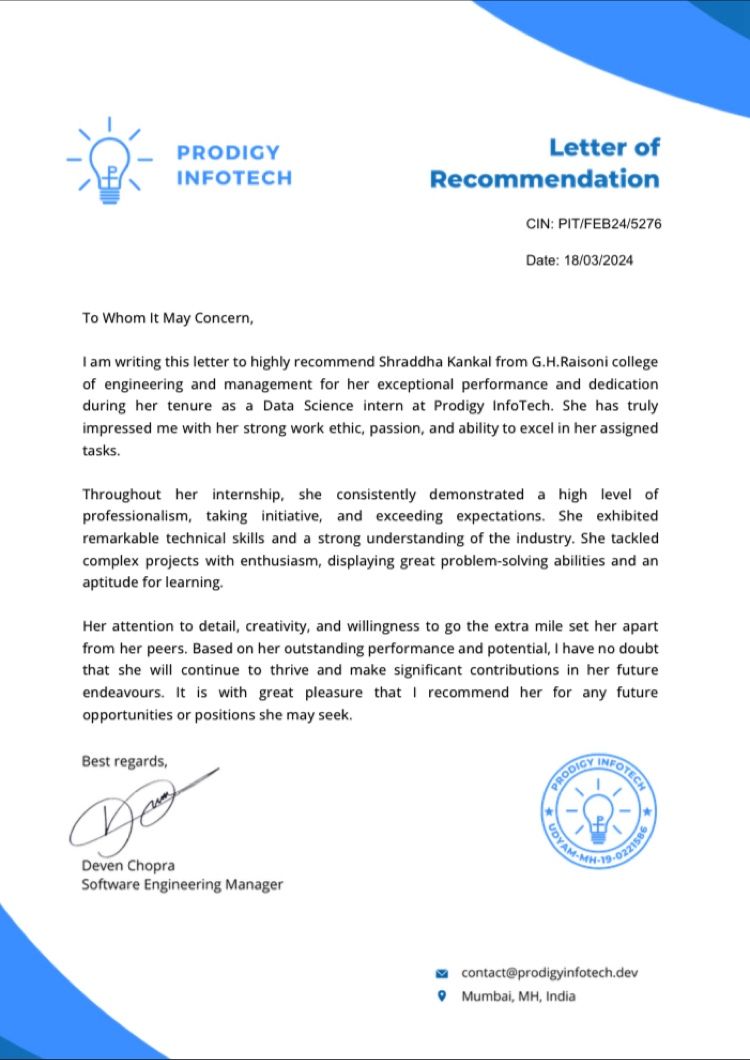 Shraddha Kankal on LinkedIn: #prodigyinfotech #internship Shraddha Kankal on LinkedIn: #prodigyinfotech #internship
