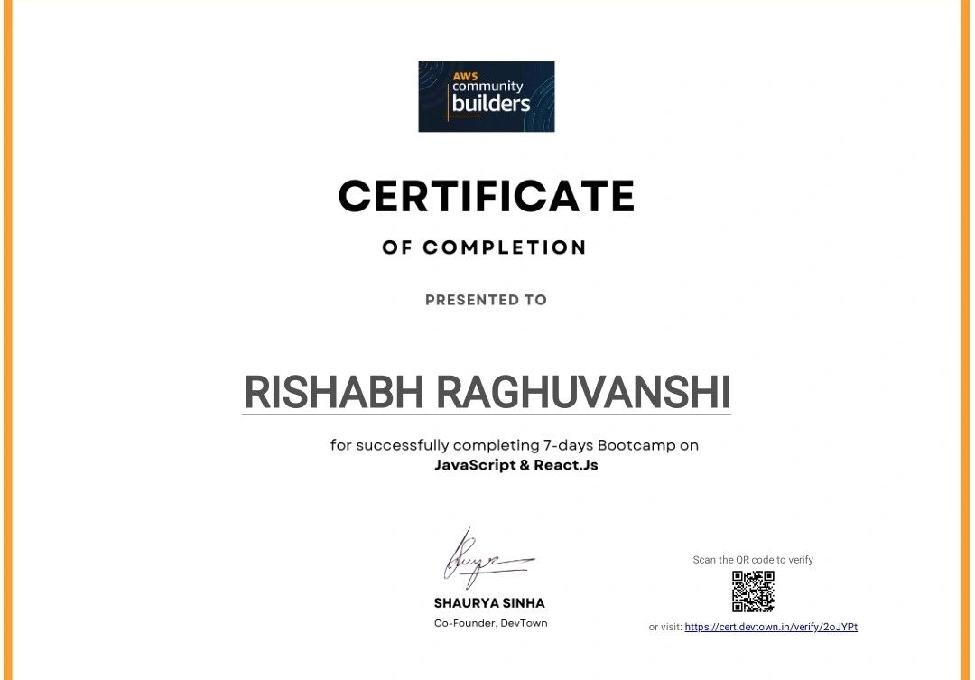Finally, I completed my JavaScript bootcamp. | Rishabh Raghuvanshi Finally, I completed my JavaScript bootcamp. | Rishabh Raghuvanshi