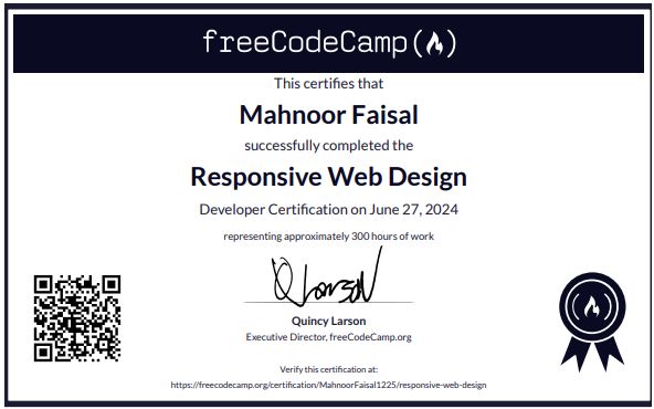 Earned a new certification: Responsive Web Design | Engr. Mahnoor ... Earned a new certification: Responsive Web Design | Engr. Mahnoor ...