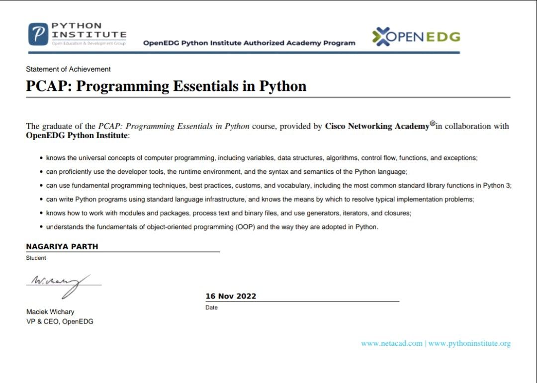PARTH NAGARIYA on LinkedIn: #cisconetworkingacademy #python #datascience PARTH NAGARIYA on LinkedIn: #cisconetworkingacademy #python #datascience