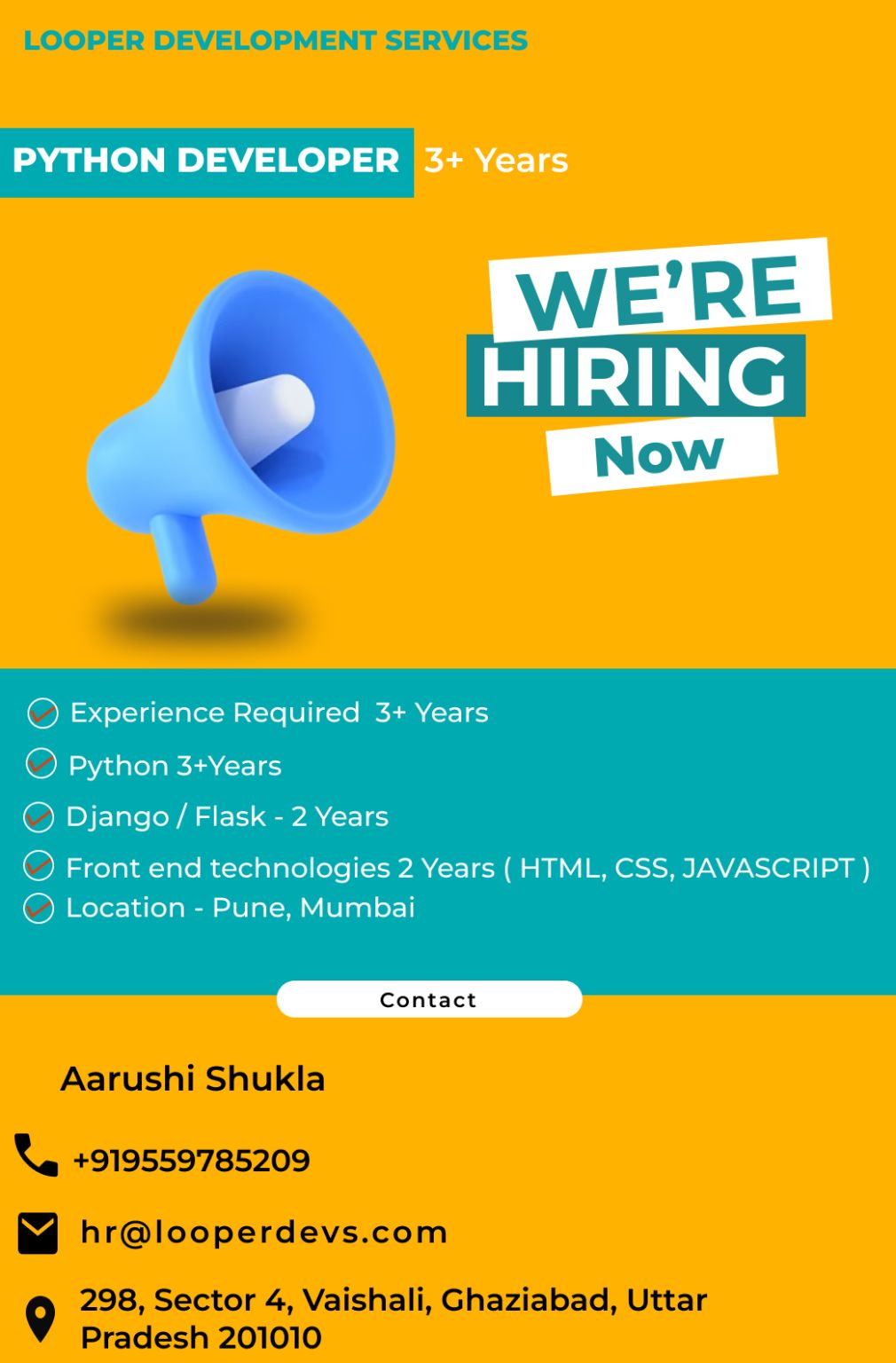 Aarushi Shukla on LinkedIn: #hiring #pythondeveloper #pythonprogramming ... Aarushi Shukla on LinkedIn: #hiring #pythondeveloper #pythonprogramming ...