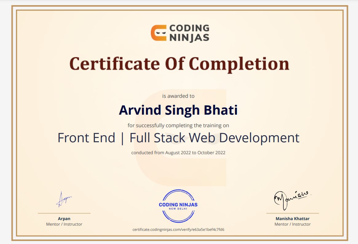 Arvind Singh Bhati on LinkedIn: #fullstackdevelopment #codingninjas # ... Arvind Singh Bhati on LinkedIn: #fullstackdevelopment #codingninjas # ...