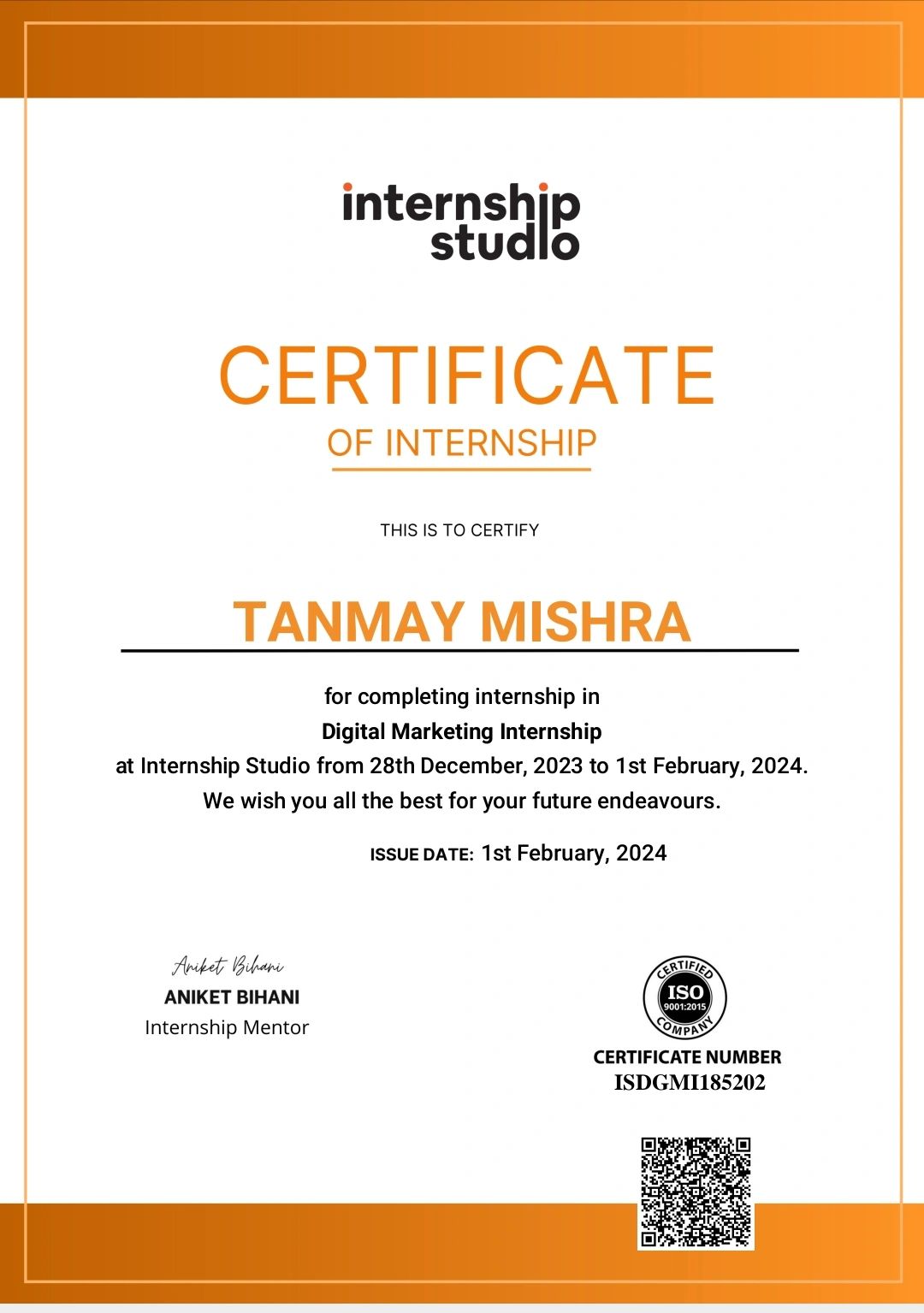 Completed Digital Marketing internship at Internship Studio | Tanmay ... Completed Digital Marketing internship at Internship Studio | Tanmay ...