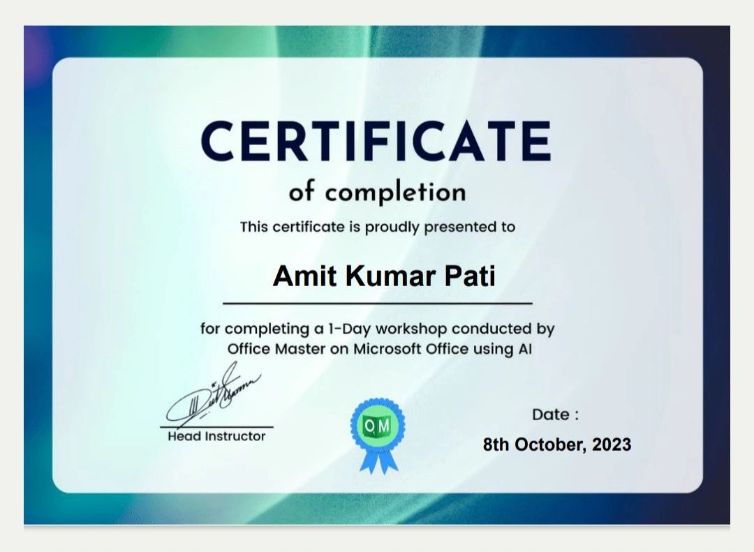 Completed Microsoft Office workshop with AI | Amit Kumar Pati posted on ... Completed Microsoft Office workshop with AI | Amit Kumar Pati posted on ...