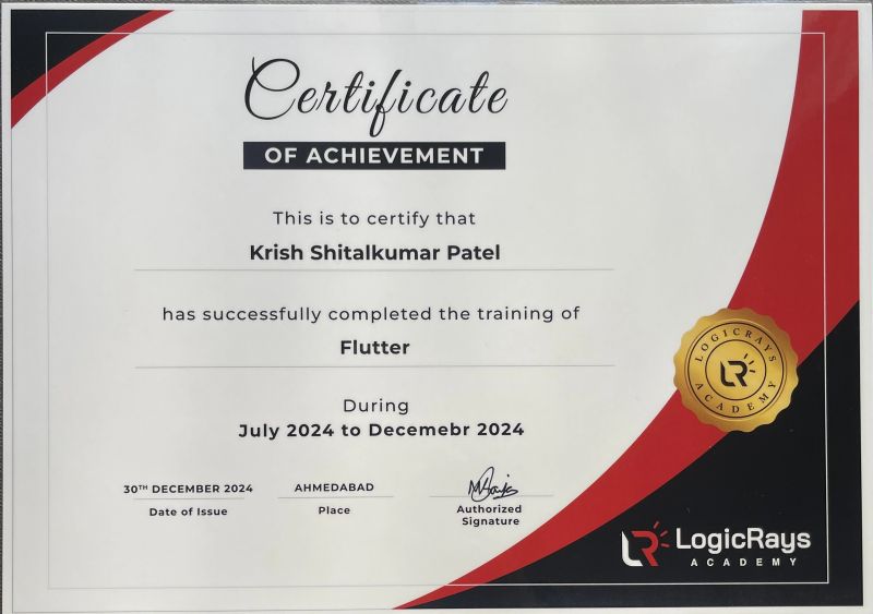 Krish Patel on LinkedIn: Certificate For Flutter Development Krish Patel on LinkedIn: Certificate For Flutter Development